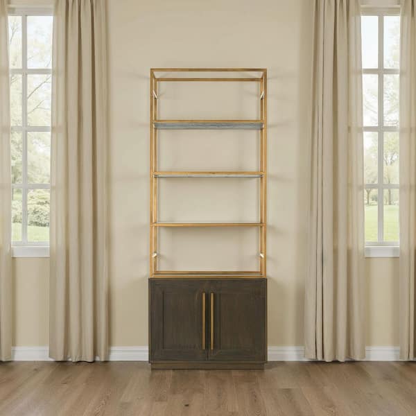 NADAAL STUDIOS Plitz 78.7 in. Tall Brown Solid Oak Wood and Iron Art ...