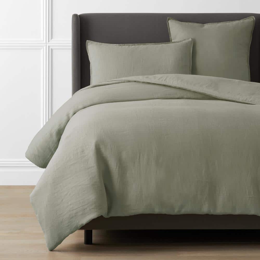 The Company Store Legends Hotel Moss Green Washed Linen Full Duvet ...