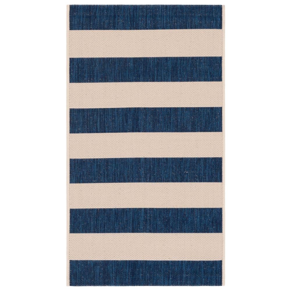 SAFAVIEH Courtyard Beige/Navy 3 ft. x 5 ft. Awning Stripe Indoor ...