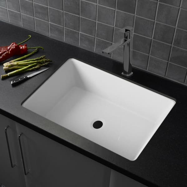 satico Ceramic 33 in. Single Bowl Rectangle Undermount Kitchen Sink in ...