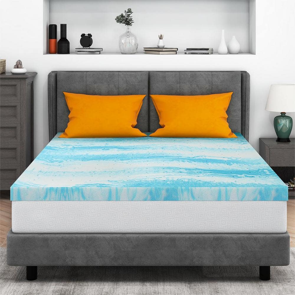 WONDER COMFORT Blue 2 in. Queen Gel Cooling Memory Foam Mattress Topper ...