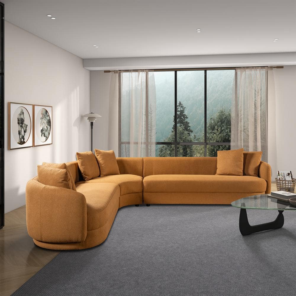 Ashcroft Furniture Co Kieron 122 in. Round Arm Boucle Fabric L-Shaped ...