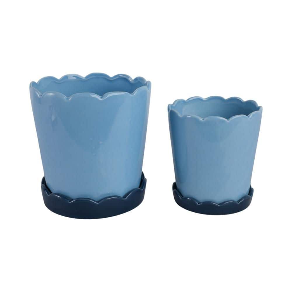 Liv & Skye 6 in. and 8 in. Blue Ceramic Color Block Scallop Edge ...