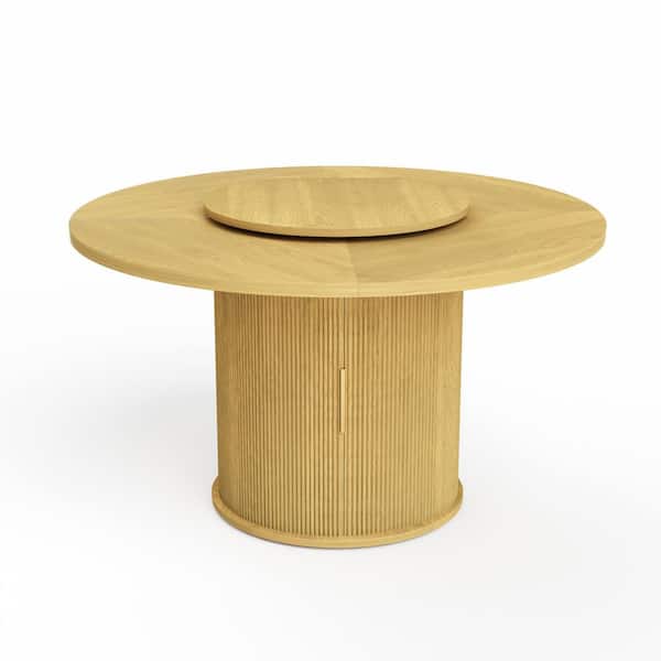 wood Dining Table, 55 in. Round Dining Table for 6 Featuring a Double ...