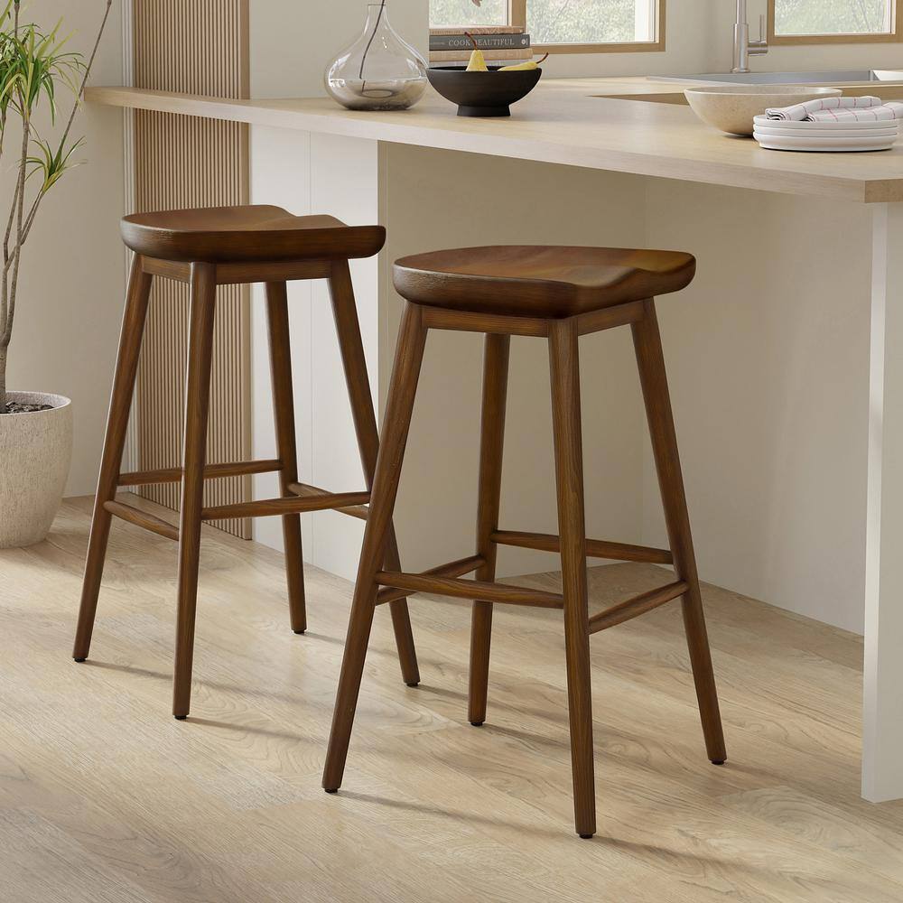 Simpli Home Teagan Modern Rustic 30 in. Bar Stool in Dark Walnut Wood ...