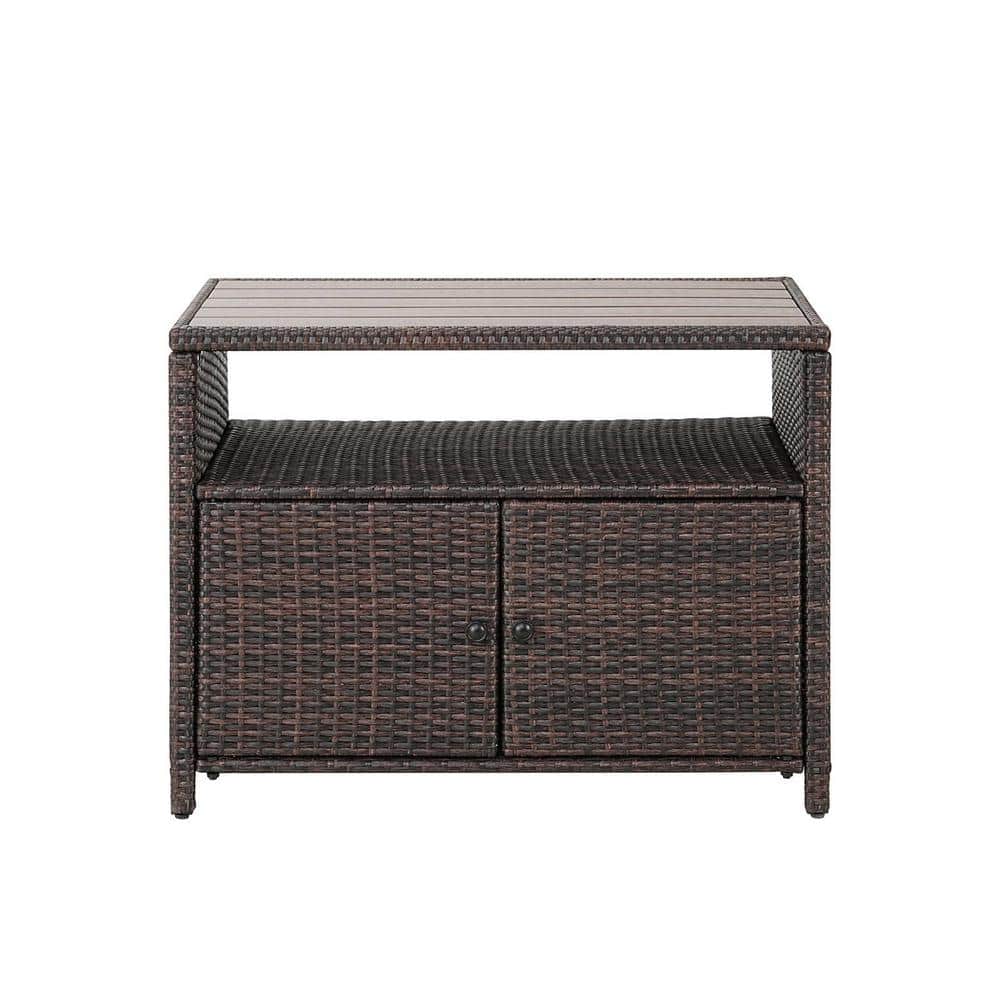 Zeus & Ruta Brown Wicker Storage Cabinet Outdoor Side Table with 2 ...