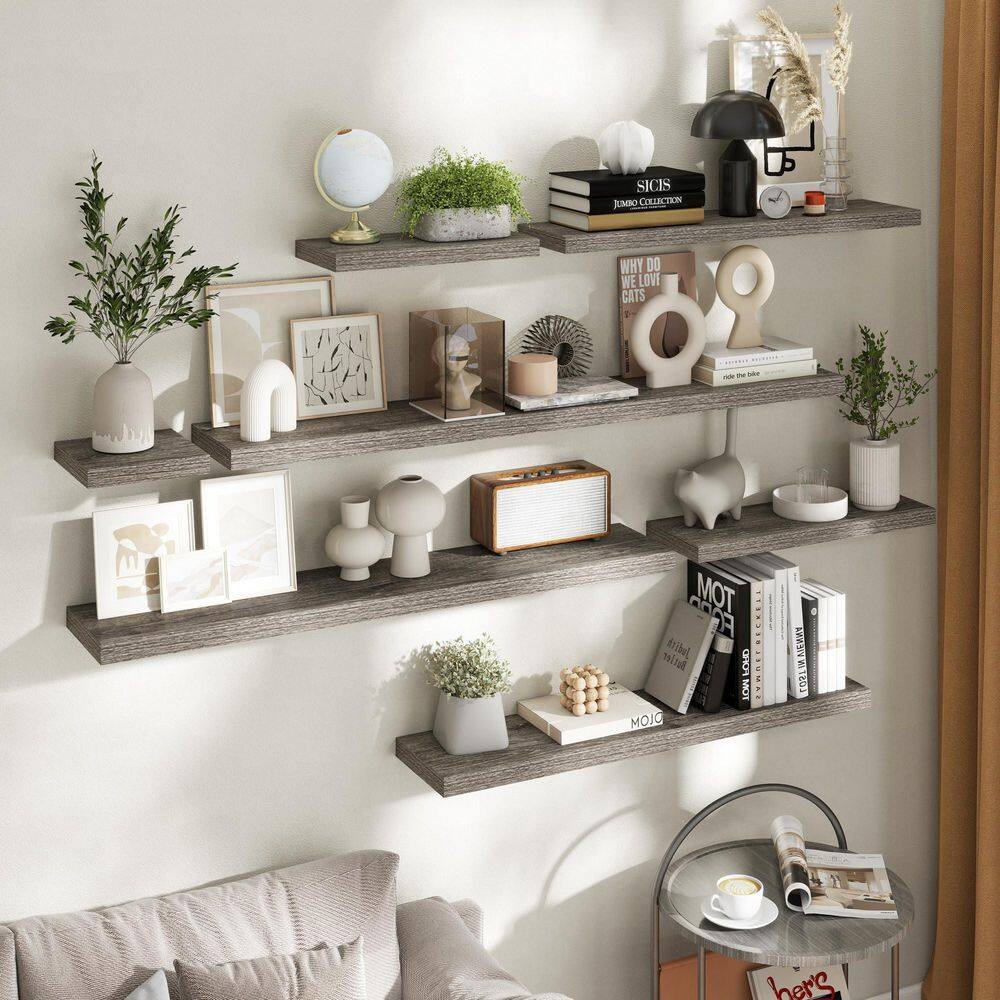 40 in. W x 8 in. D Grey Floating Shelves Decorative Wall Shelf (Set of ...
