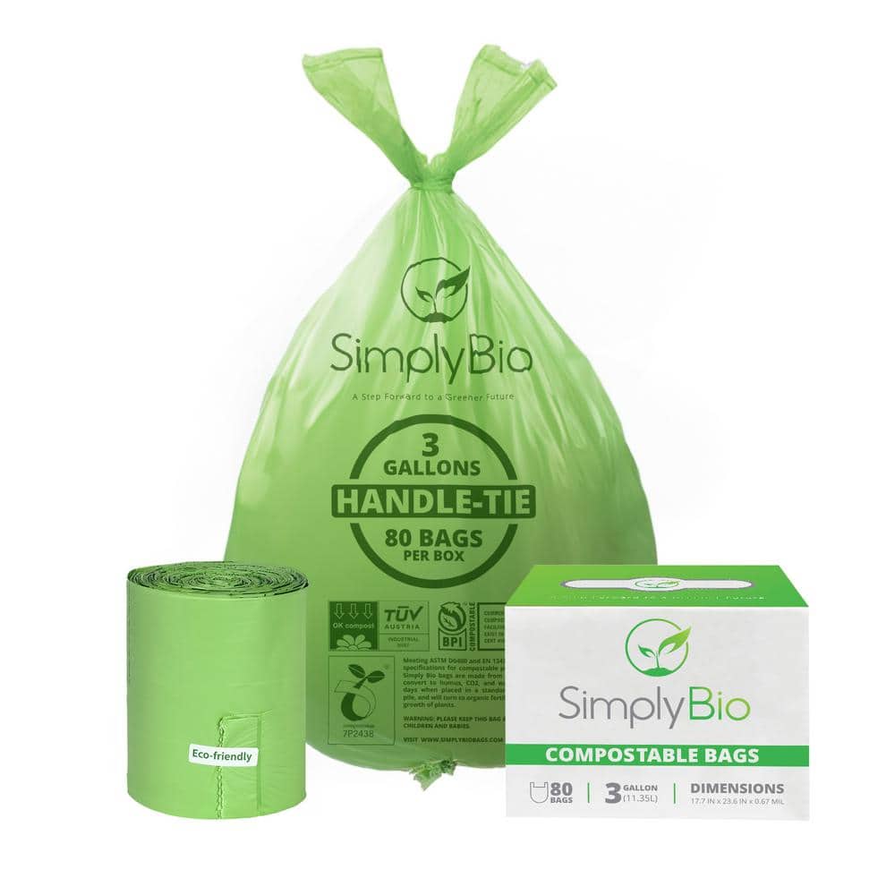 Simply Bio 3 Gal. Compostable Trash Bags with Handle, Eco-Friendly ...