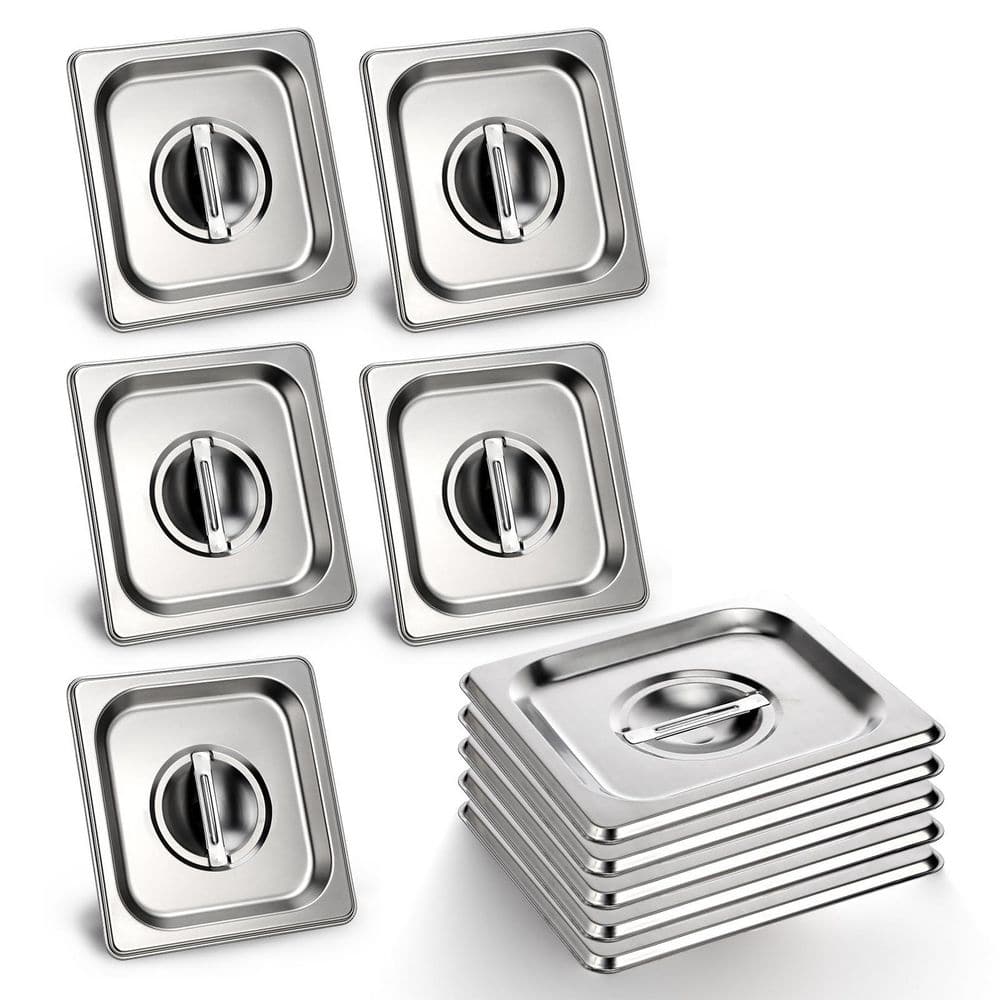 Esepony 7 in. x 6.5 in. 1/6 Size Stainless Steel Food Pan Lids with ...
