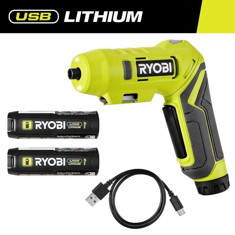 RYOBI USB Lithium Screwdriver Kit with USB Lithium 2.0 Ah Lithium ...