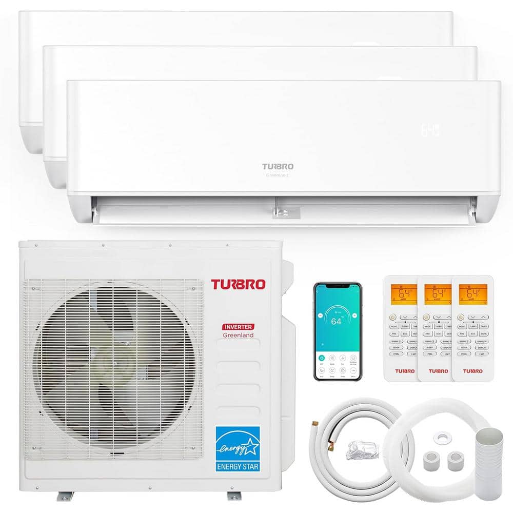 TURBRO 36,000 BTU 3 Zones Mini Split AC/Heating System, Ductless ...