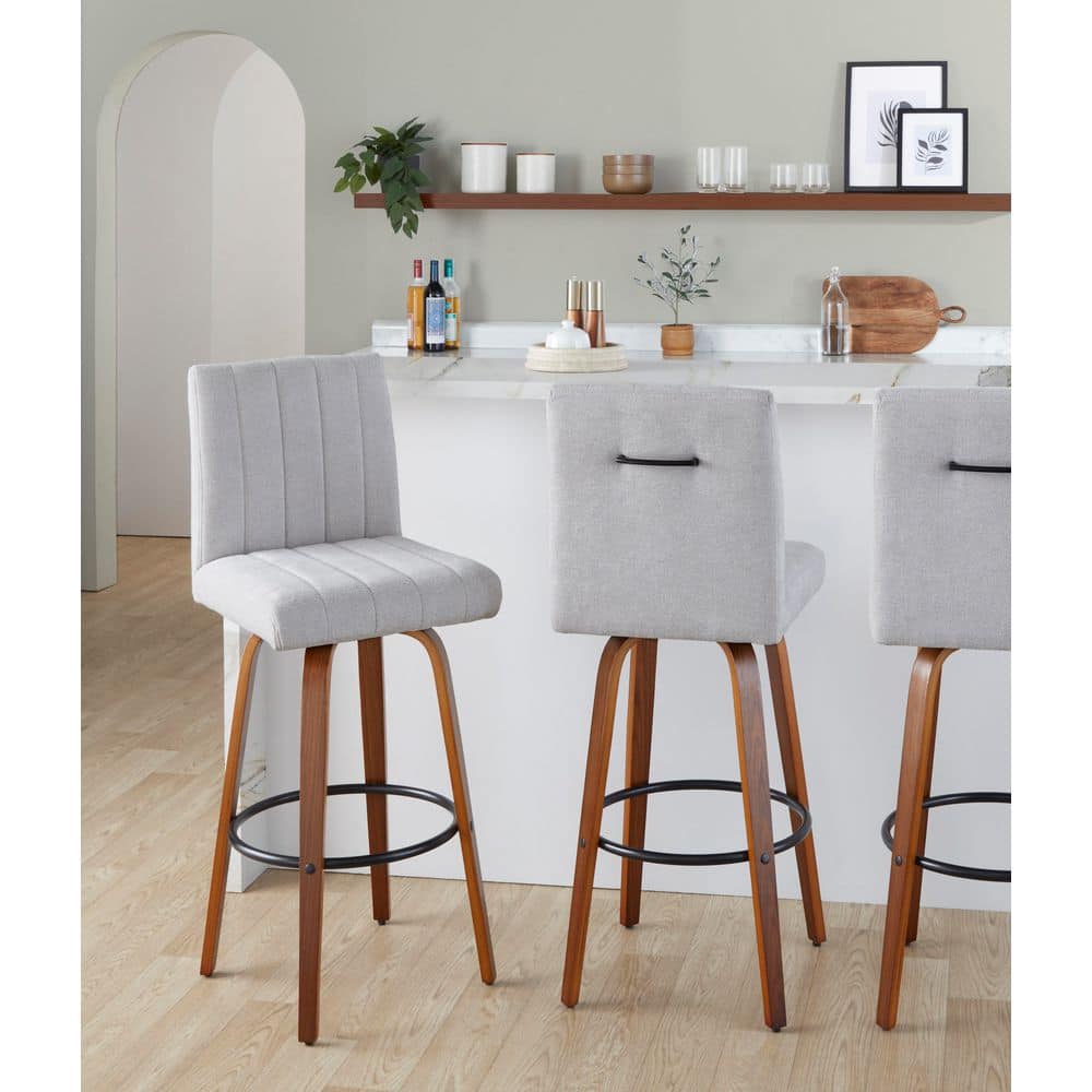 Lumisource Hank 30.75 in. Walnut Wood, Light Grey Fabri and Black Metal ...