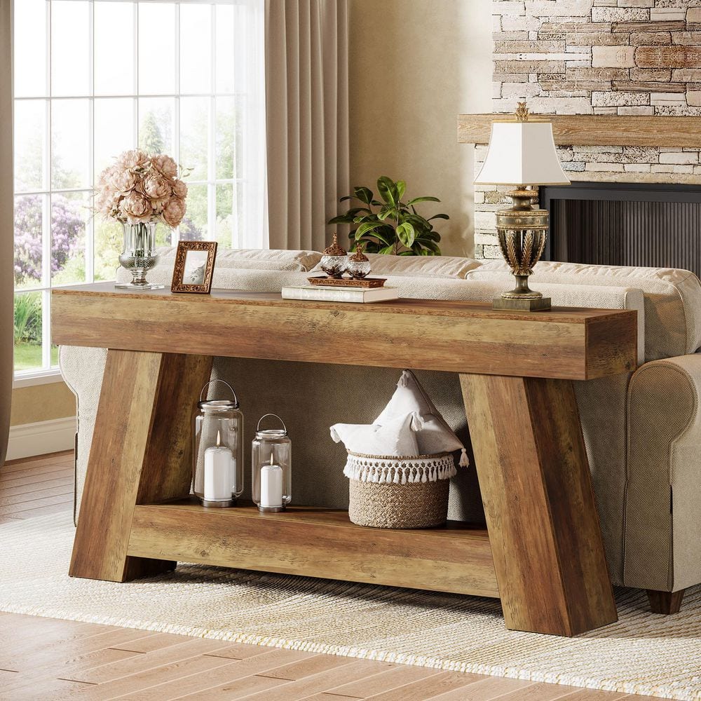 BYBLIGHT Turrella 71 in. Brown Extra Long Rectangle Wood Console Table ...