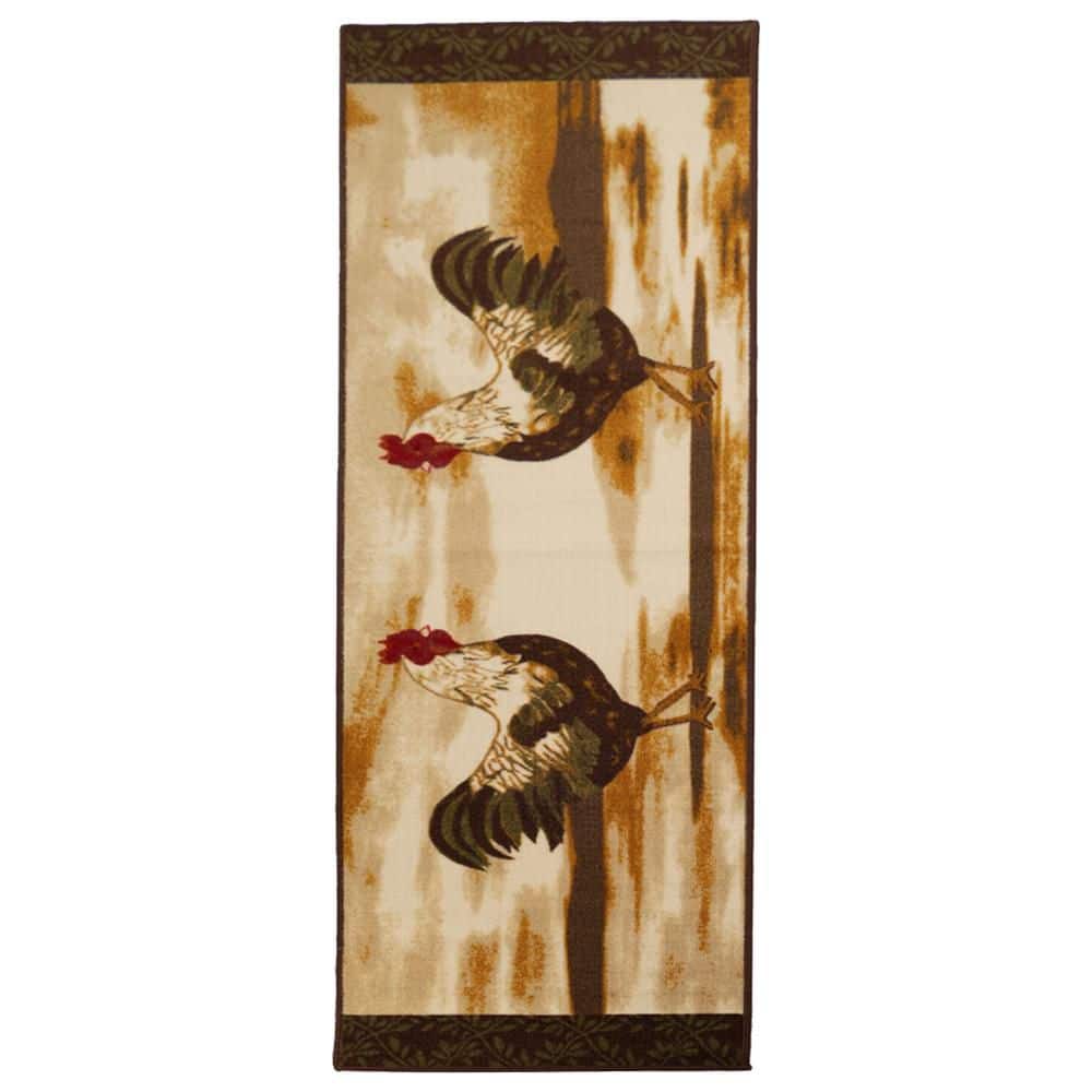RugStylesOnline Rooster Design Beige 23 in. W x 84 in. L Stair Runner ...