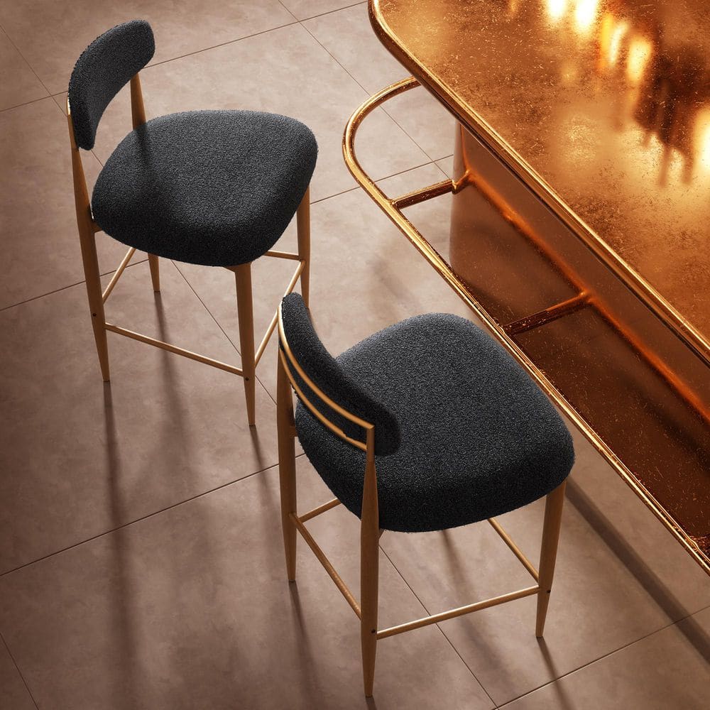 Morden Fort 37 in. H Black Boucle Counter Height Metal Bar Stool for ...