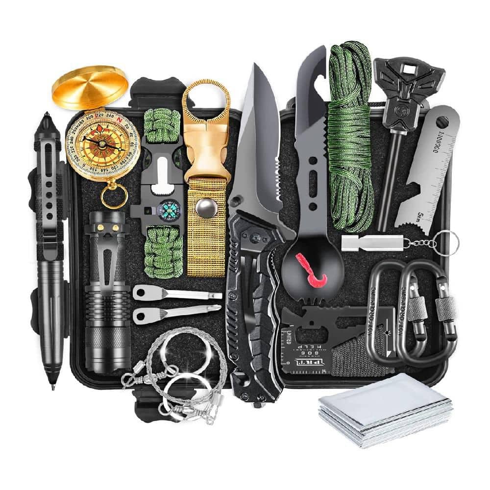 SenQWFa 19-in-1 Black Emergency Survival Kit with Waterproof Case and ...