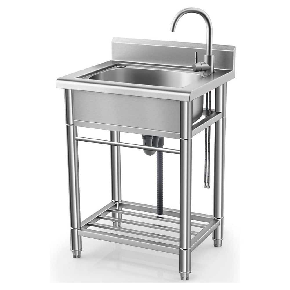 Wudkey Stainless Steel Freestanding Single Bowl Kitchen Sink in Silver ...