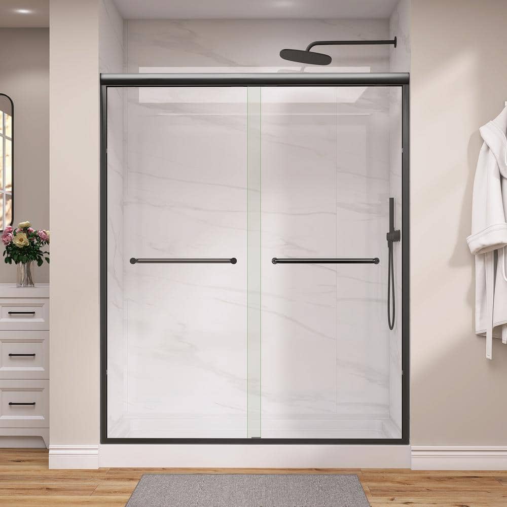 Zeafive 56 to 60 in. W x 72 in. H Double Sliding Shower Door Mat Black ...