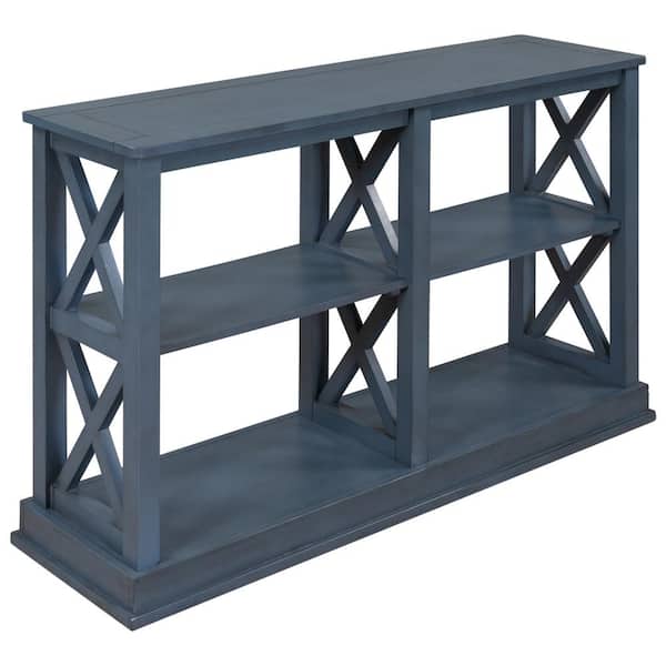 46.5 in. Navy Blue Rectangle Wood Console Table with 3-Tier Open ...