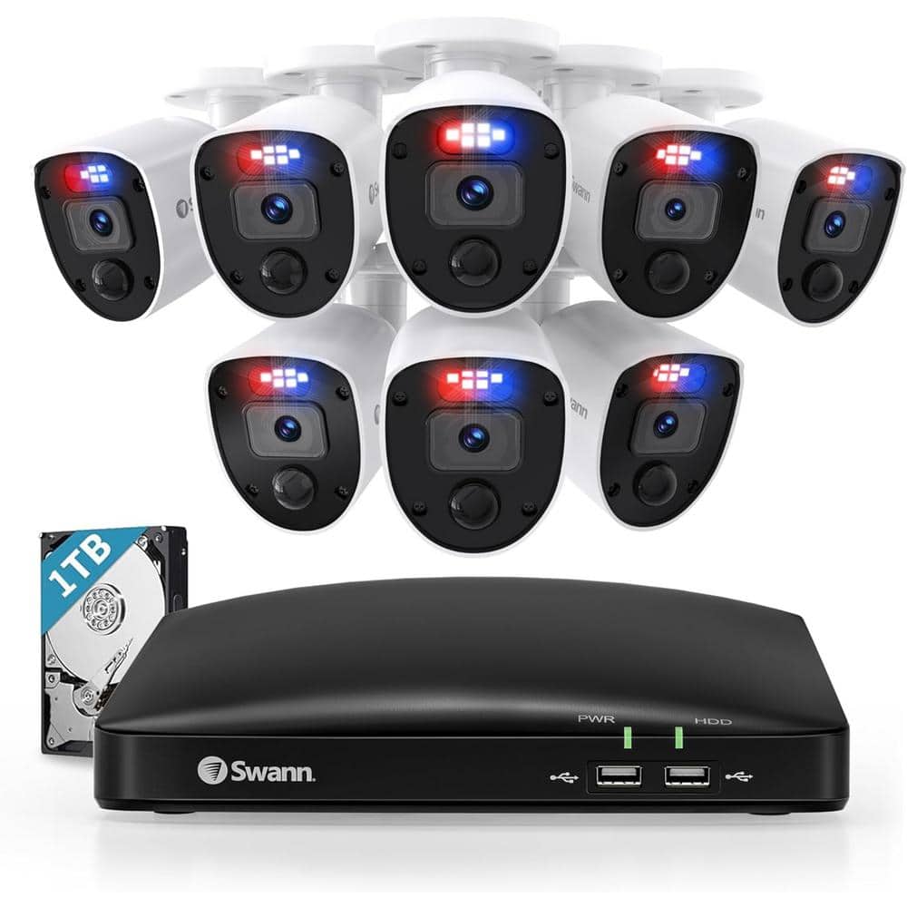 Swann 8-Channel 1080p 1TB DVR Surveillance Camera System with 8 Wired ...