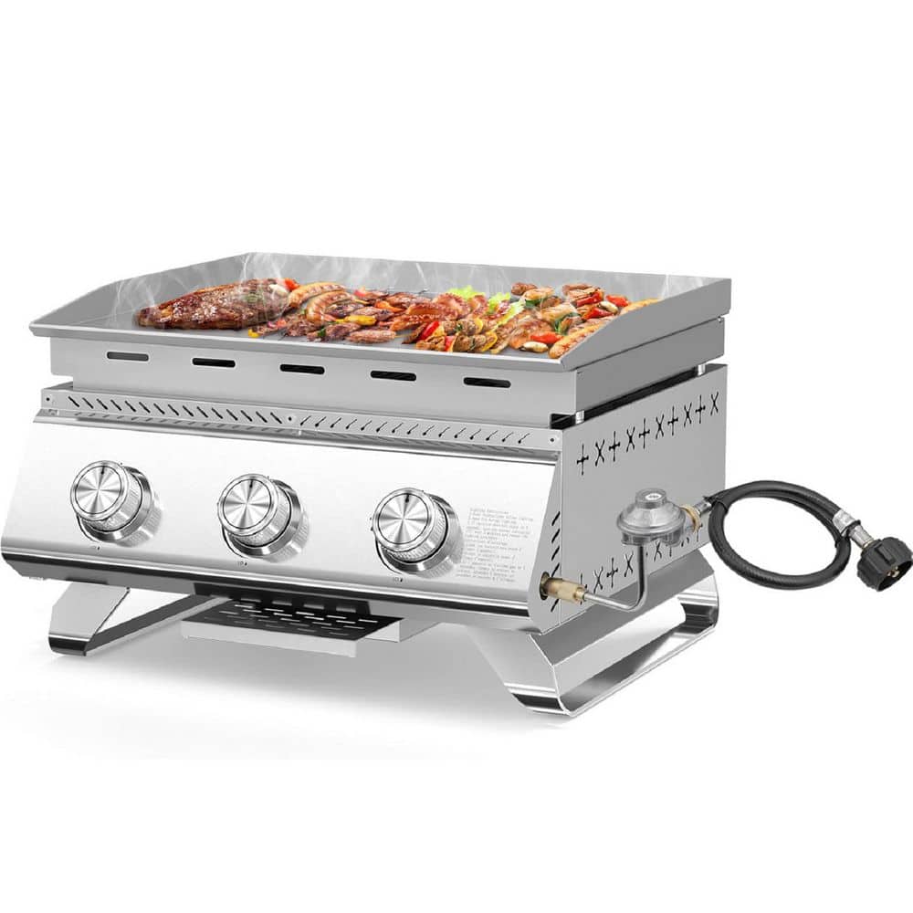 R.W.FLAME 3-Burner Portable Propane Gas Table Top Grill in Stainless ...