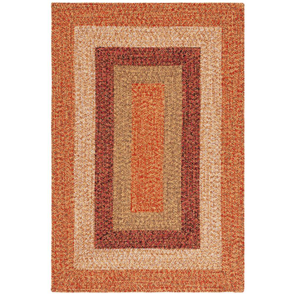 SAFAVIEH Braided Rust/Red 4 ft. x 6 ft. Machine Washable Solid Striped ...