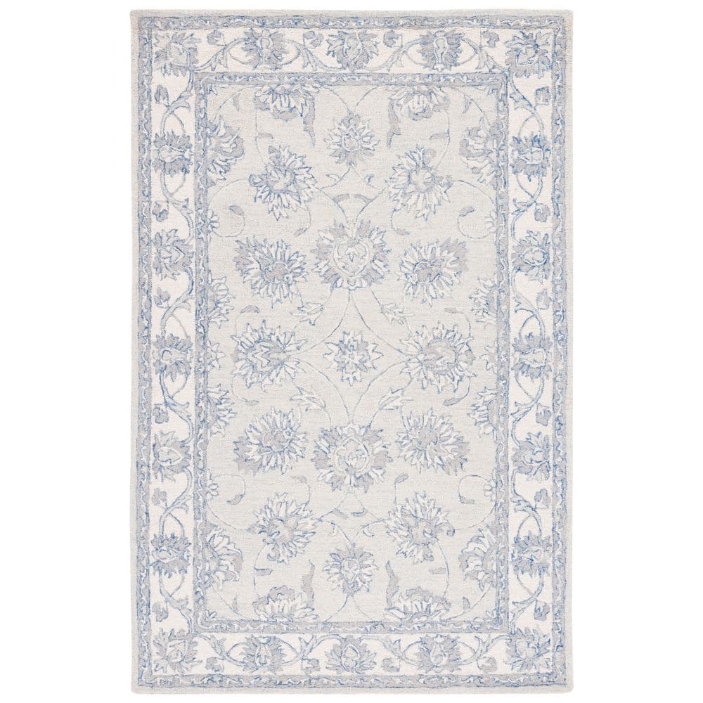 SAFAVIEH Micro-Loop Light Blue/Ivory 5 ft. x 8 ft. Border Medallion ...