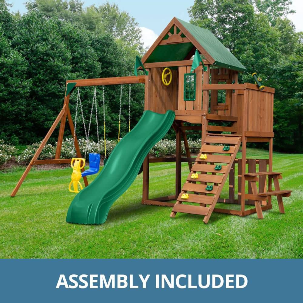 Swing-N-Slide Playsets Professionally Assembled Knightsbridge Wooden Outdoor Playground Set with ...