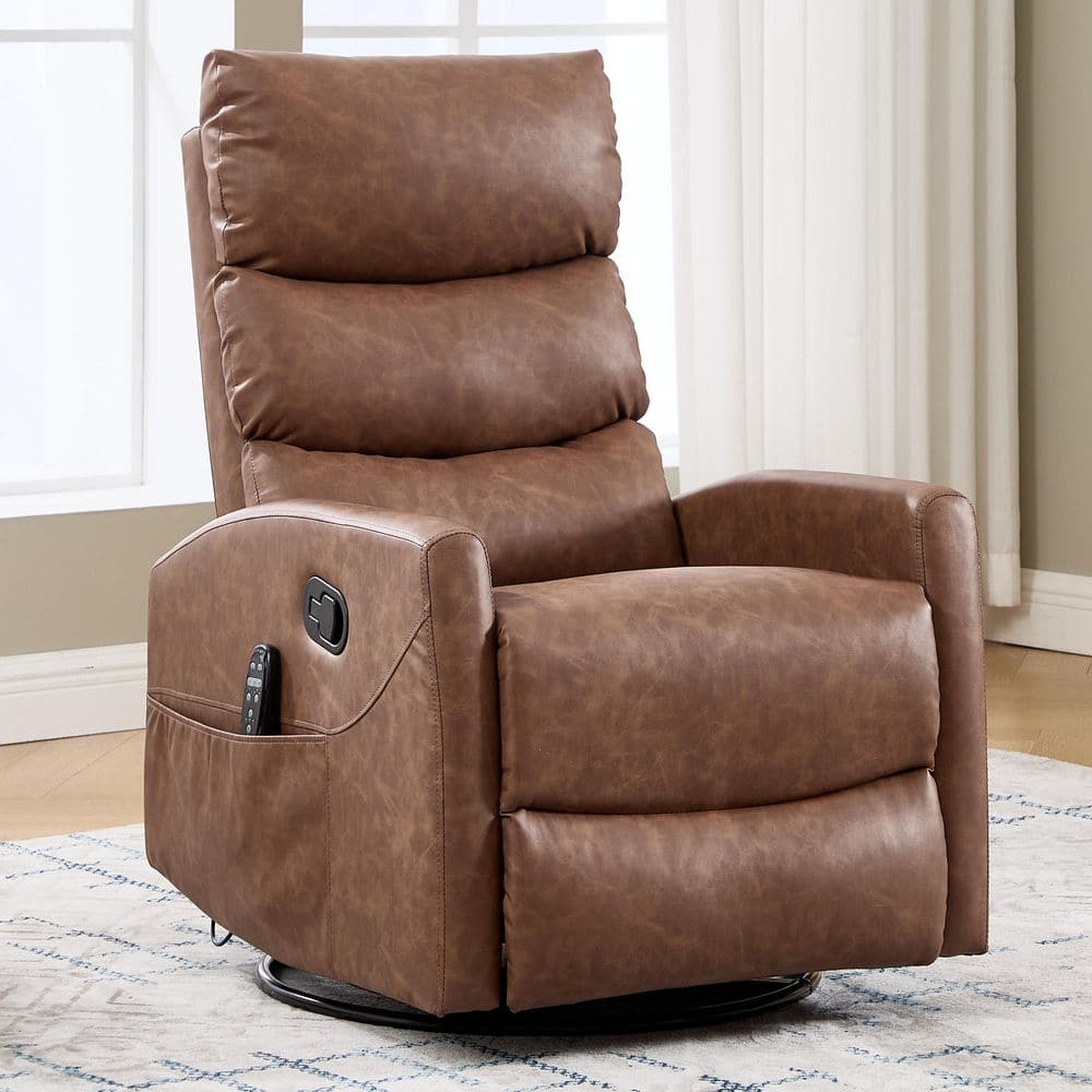 aisword Deep Brown 360° Swivel Manual Faux Leather Recliner Rocker ...
