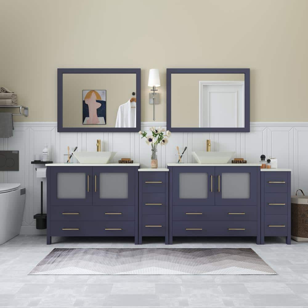 Reviews for Vanity Art Ravenna 96 in. Double Sink Freestanding Blue ...