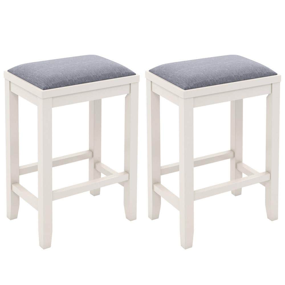 ANGELES HOME 25 in. 2-Piece White Gray Backless Wood Counter Bar Stool ...