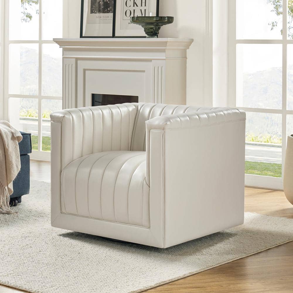 JAYDEN CREATION Rosa Ivory Modern Upholstered Swivel Chair ZSWBO0232 ...