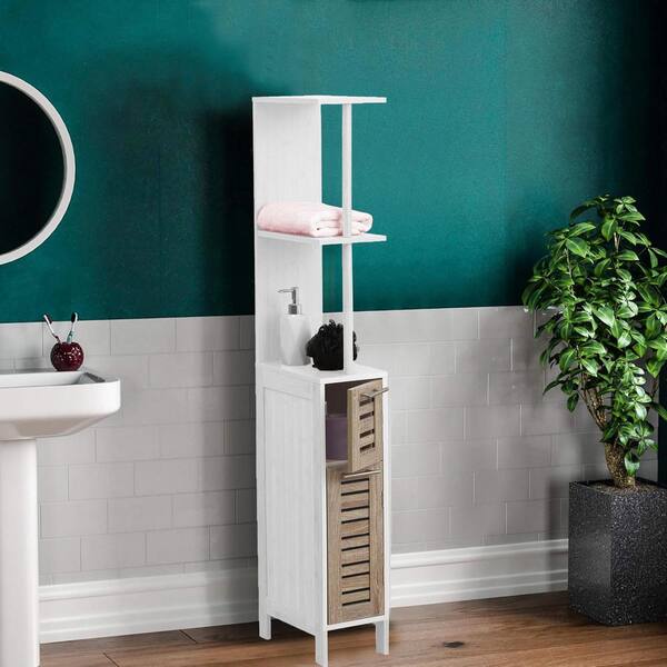 EVIDECO French home goods STOCKHOLM 7.2 in. W x 12 in. D x 51.4 in. H Free Standing Linen Cabinet Slim with 2 Doors Brown Oak 9931306