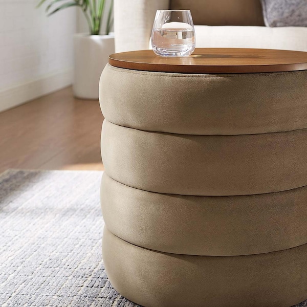MODWAY Mezzo Round Performance Velvet Storage Ottoman in MODWAY Mezzo Round Performance Velvet Storage Ottoman in