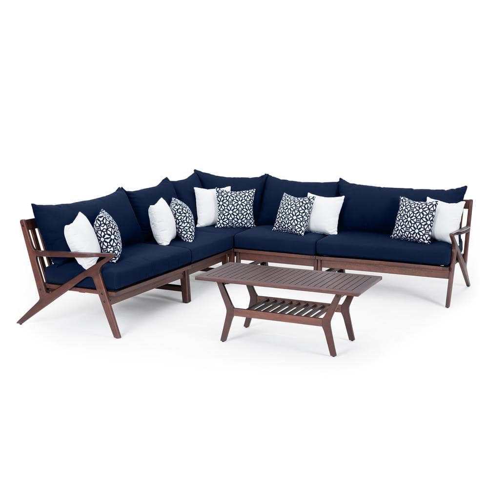 RST BRANDS Vaughn Wood Outdoor 6-Piece Sectional Sofa with Navy ...