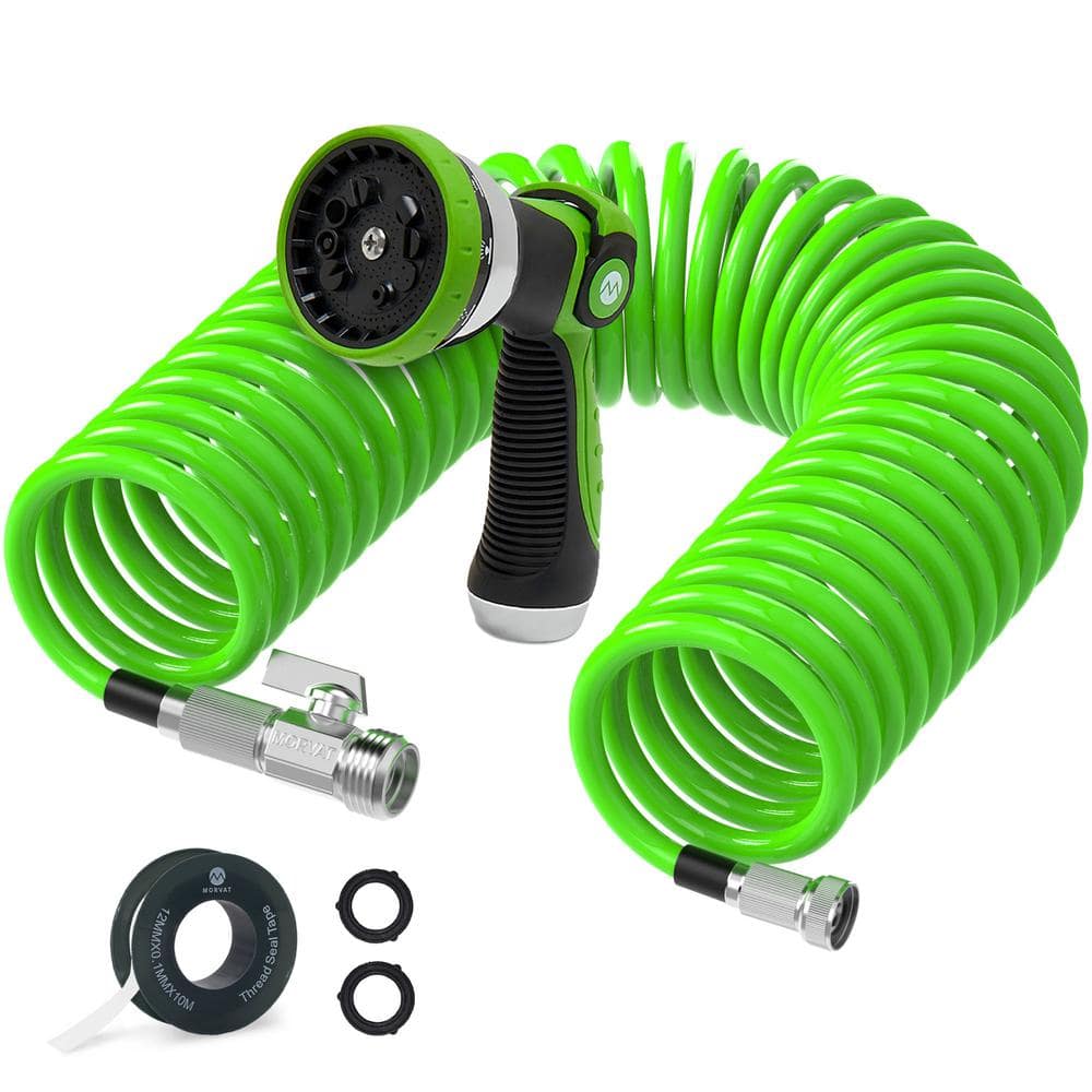 Morvat 1/2 in. x 25 ft. Coil Garden Hose with ON/OFF Valve, Includes 10 ...