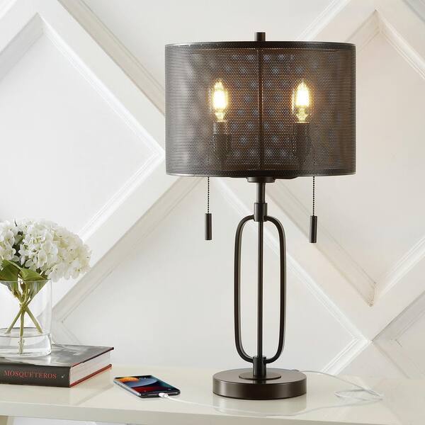 Living Room Lamp 27.5 Tall Farmhouse Table Lamp With USB C + USB A ...