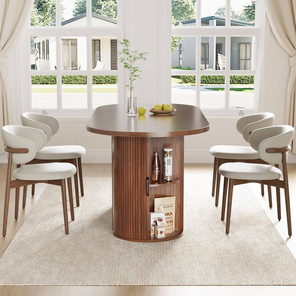 WOODYHOME Modern Oval Walnut Wood Top 70. 8in. Double Pedestal Base ...