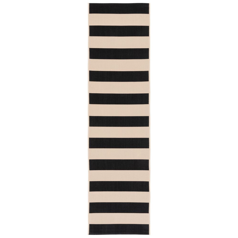 SAFAVIEH Courtyard Beige/Black 2 ft. x 8 ft. Awning Stripe Indoor ...
