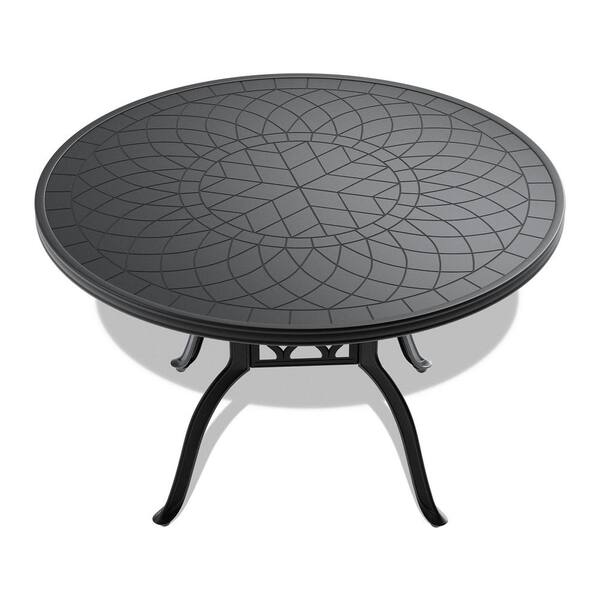 Willit 47.24 in. Black Round Cast Aluminum Outdoor Dining Table SL-1164 ...