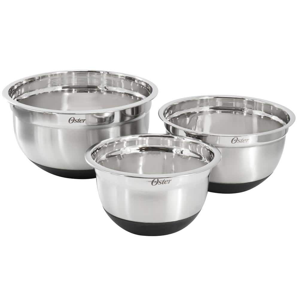 Oster Oswalt 3-Piece Mixing Bowl Set with Non-Slip Bases in Silver ...
