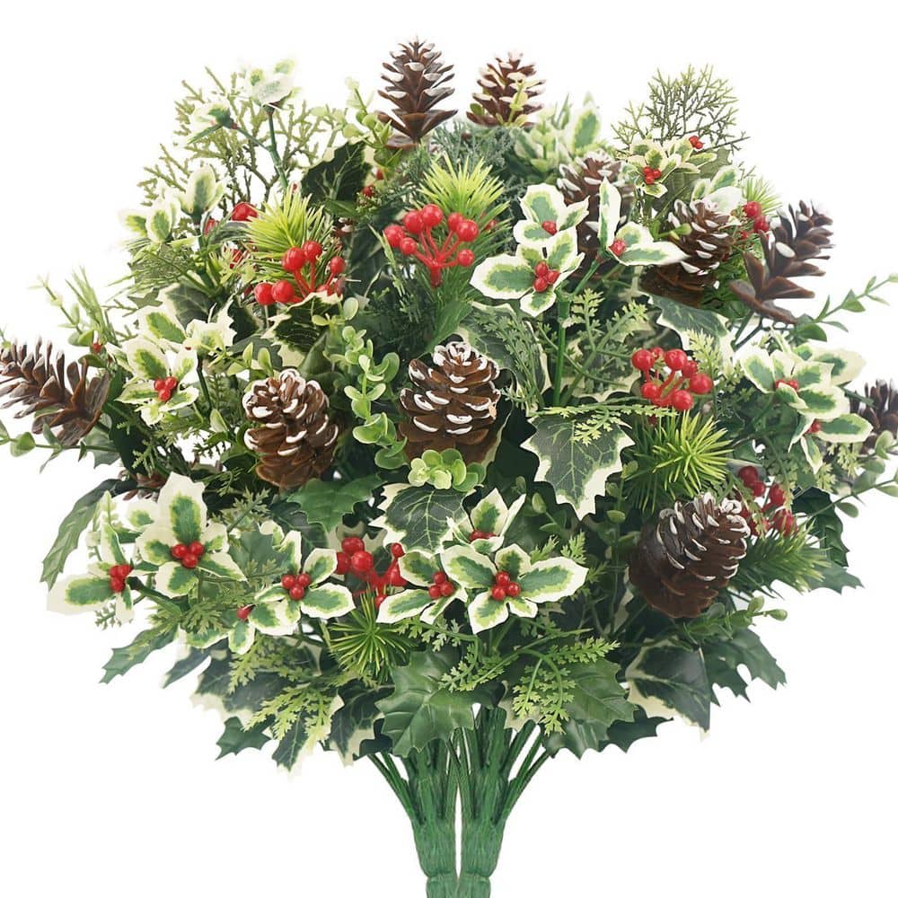 Christmas 18.5 in. Red Outdoor Artificial Holly in 2-Pack Bushes LX0397 ...