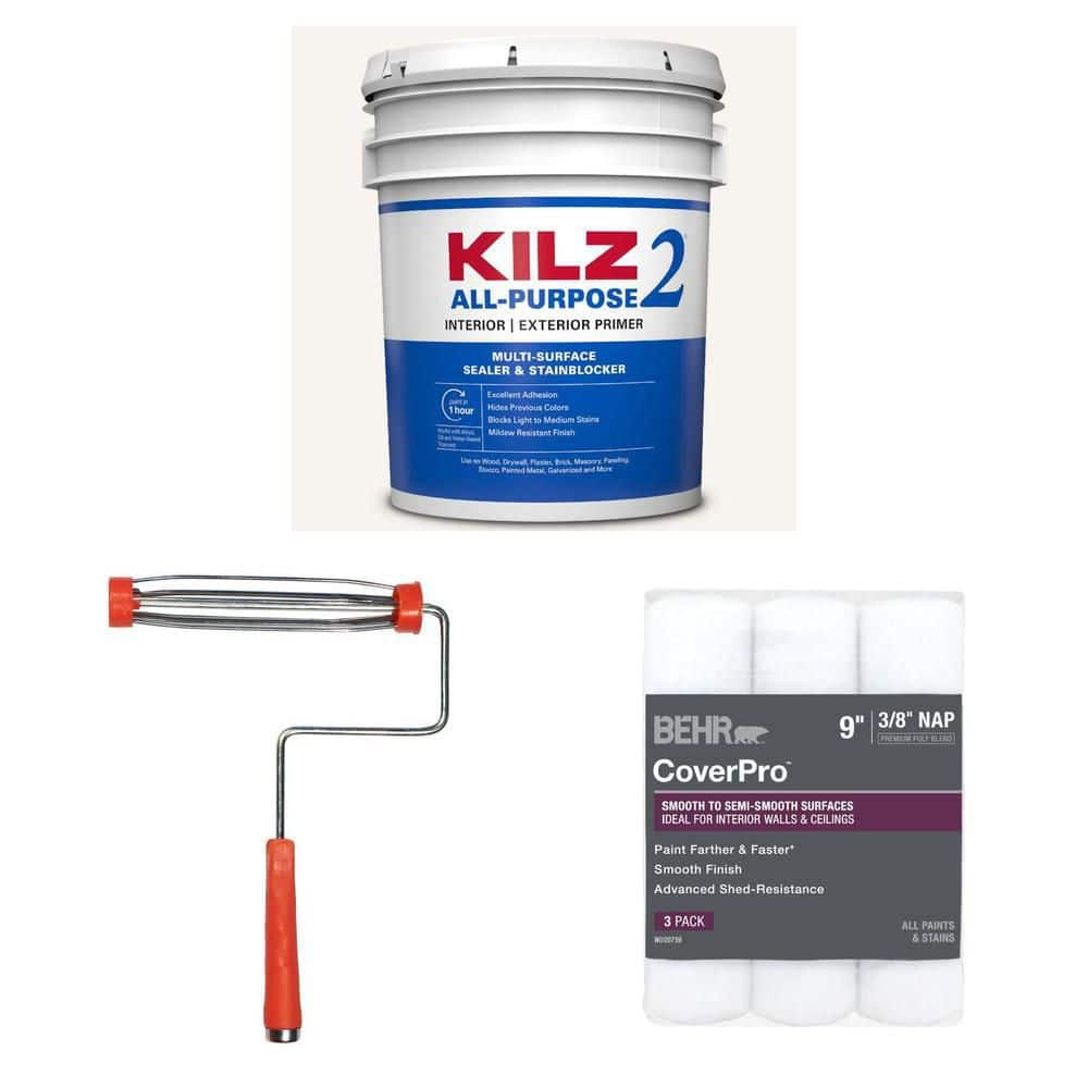 KILZ 2 ALL PURPOSE 5 gal. Primer, 9 in. Roller Frame and 9 in. x 3/8 in ...