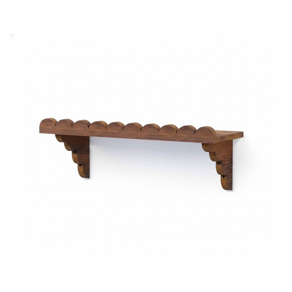 17 in. W x 5.9 in. D Scalloped Floating Shelf with Wood Brackets, Brown ...