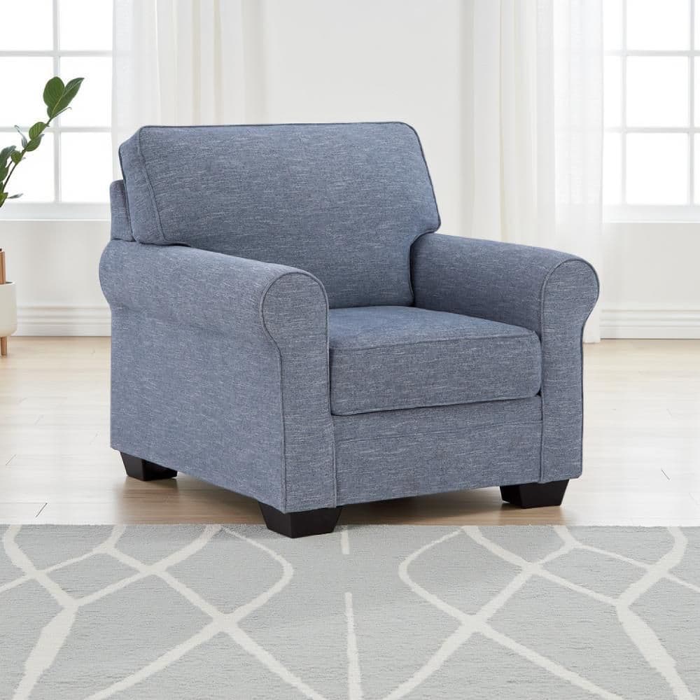 Benjara Sano Denim Blue Polyester Chair with Soft Cushioning and Black ...