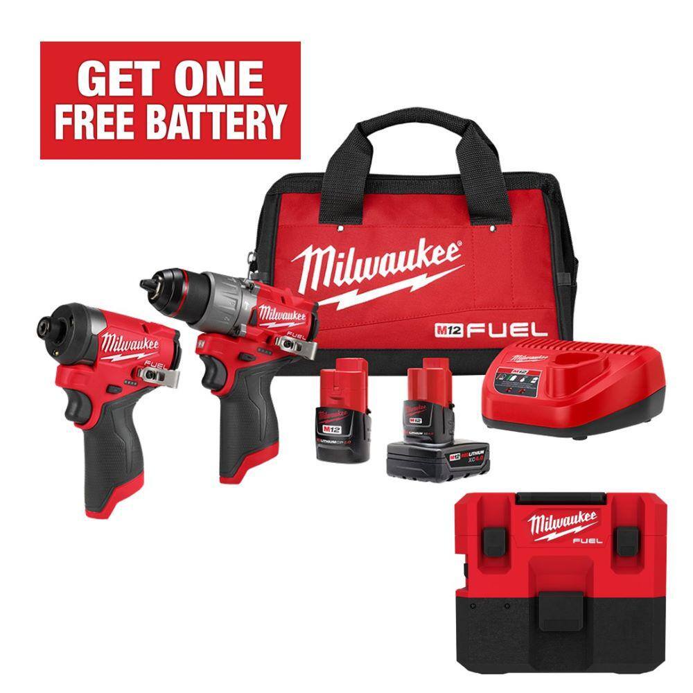 Milwaukee M12 FUEL 12-Volt Lithium-Ion Brushless Cordless Hammer Drill/Impact Driver Combo Kit w ...