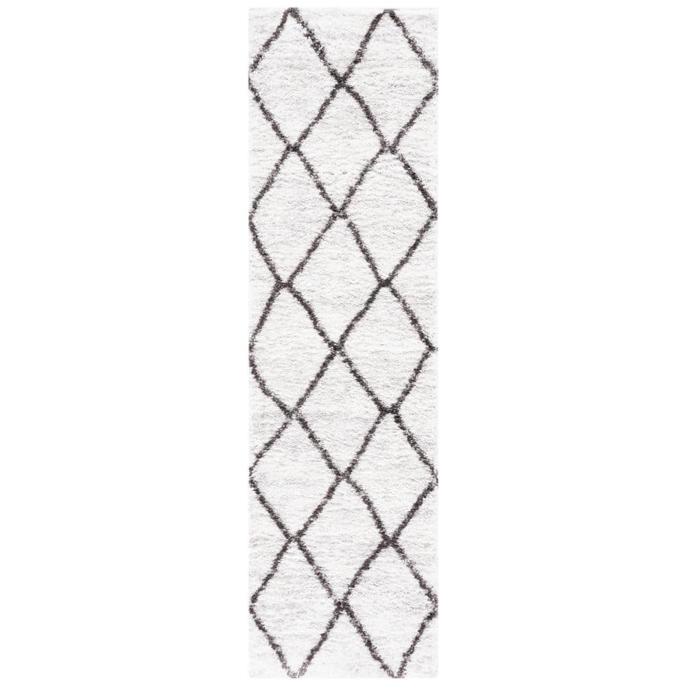 SAFAVIEH Berber Shag 2 ft. x 8 ft. Ivory/Gray Modern Diamond Runner Rug ...