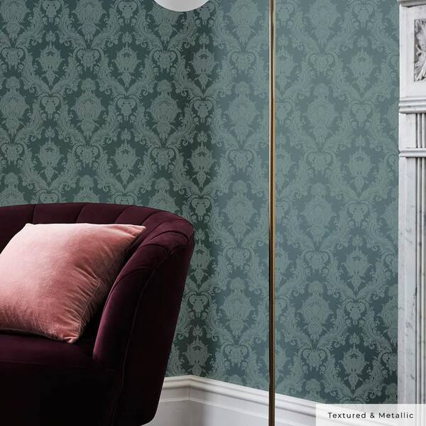Metallic Teal Wallpaper With Scrolls Sample Shimmering Geometric