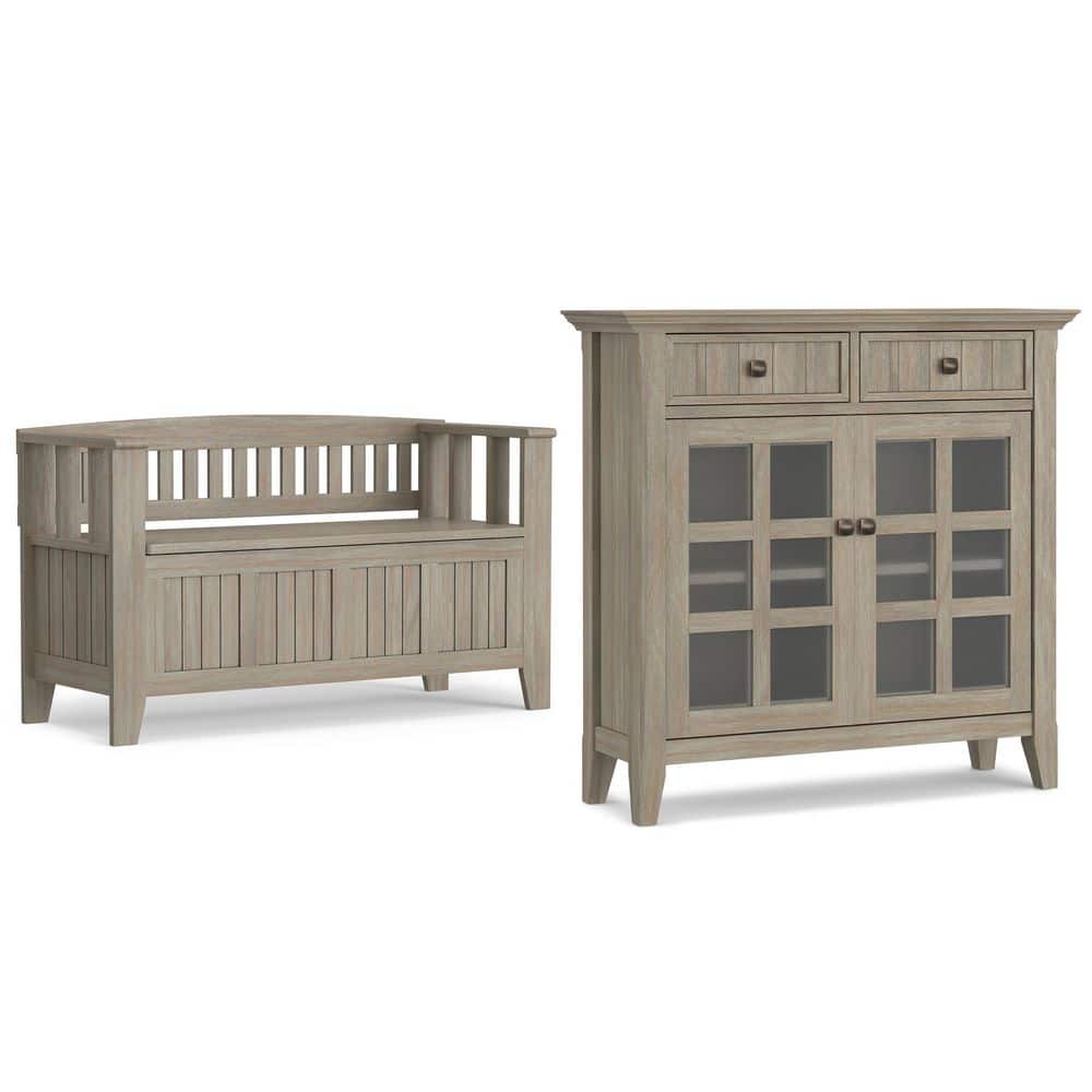 Simpli Home Acadian Solid Wood 48 in. Wide Storage Bench and 36 in ...