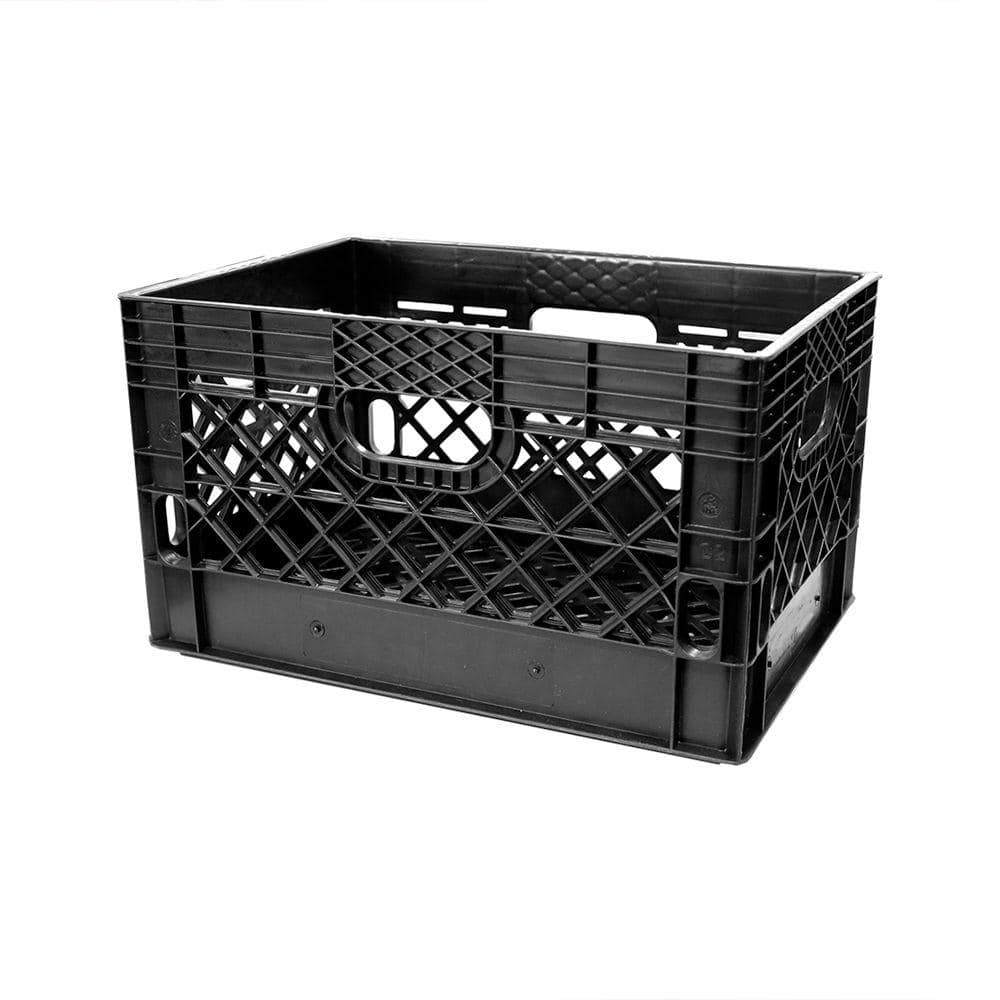 11 in. H x 19 in. D x 13 in. W Plastic Rectangular Milk Crate in Black ...